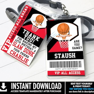 Basketball VIP ID Badge Thank You - Basketball Invite Badge, All Star ...