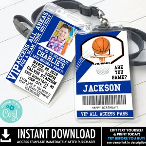 Basketball VIP ID Badge Invitation Basketball Invite Badge, All Star ...