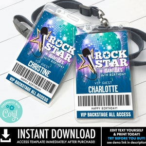Rock Star VIP Badge,party Like a Rock Star,rock N Roll,backstage Pass ...