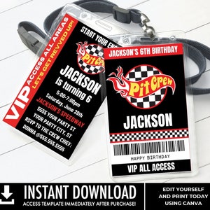 Pit Crew Badge-invite, Cars Birthday Party, VIP All Access Badge,pit ...