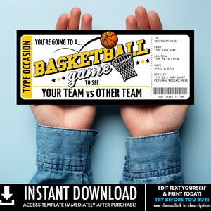 Basketball Ticket Gift Editable Template - Surprise Basketball Game ...