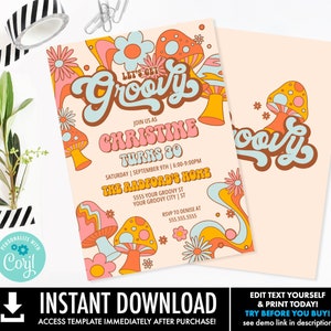 Editable Retro Let's Get Groovy Invite, Retro Birthday Invitation ...
