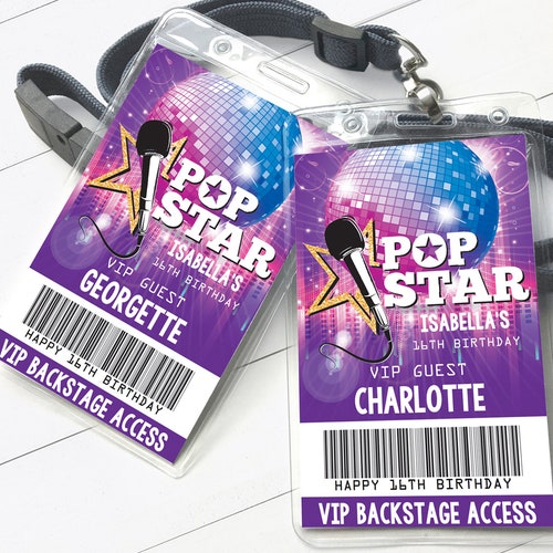 Pop Star Birthday VIP Backstage Pass Printable Template for - Etsy