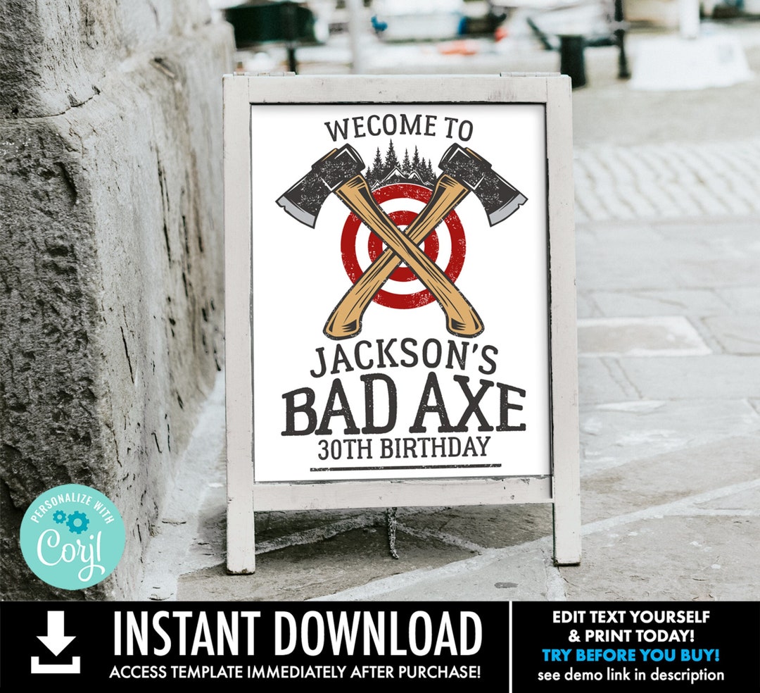 Axe Throwing Welcome Sign–16"x20" Party Sign, Bad Axe Birthday, Bad Axe ...