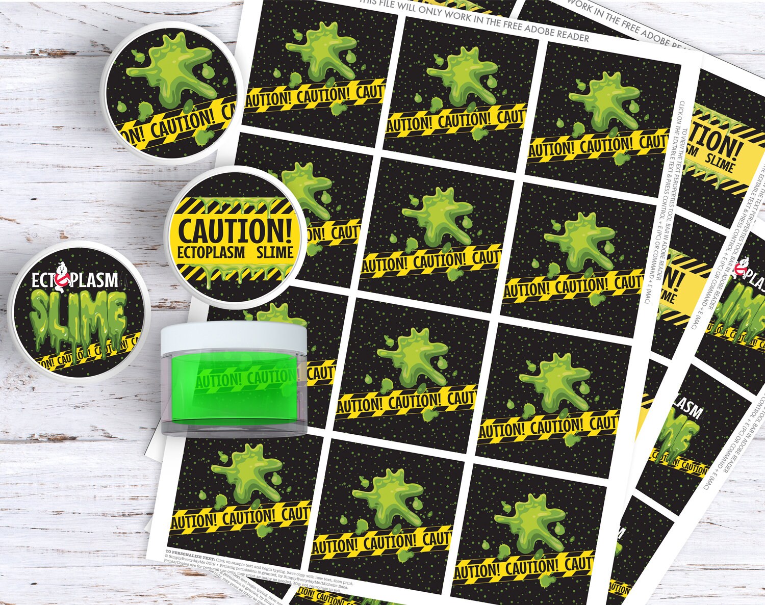 Slime 2" Jar Sticker Labels Includes 3 Versions, Ghost-buster Inspired ...