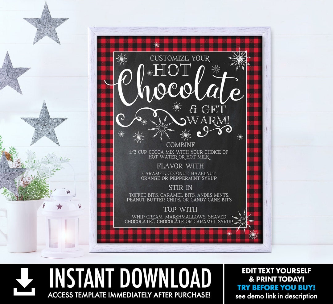 Hot Chocolate 16"x20" Menu Party Sign - Hot Coco Bar, Hot Chocolate ...