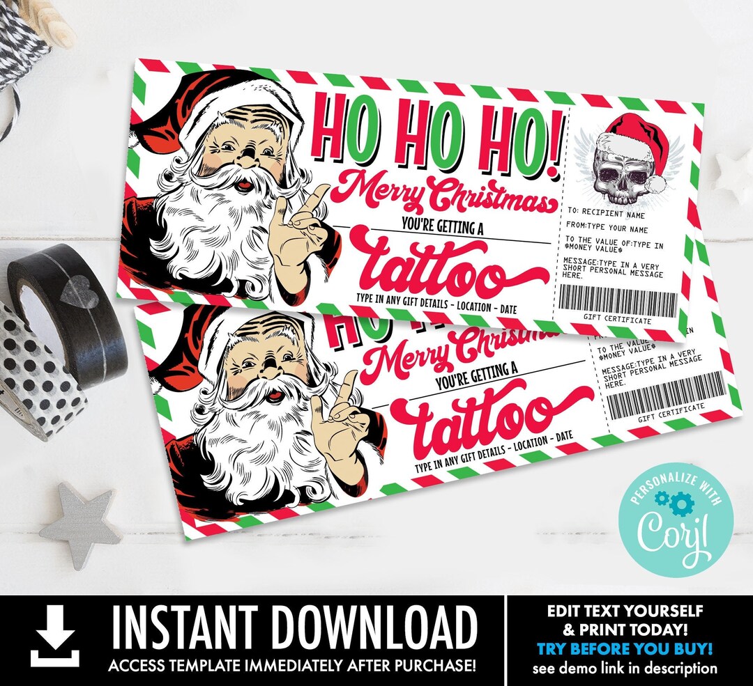 Christmas Tattoo Gift Certificate,finally Time to Get Inked Gift ...