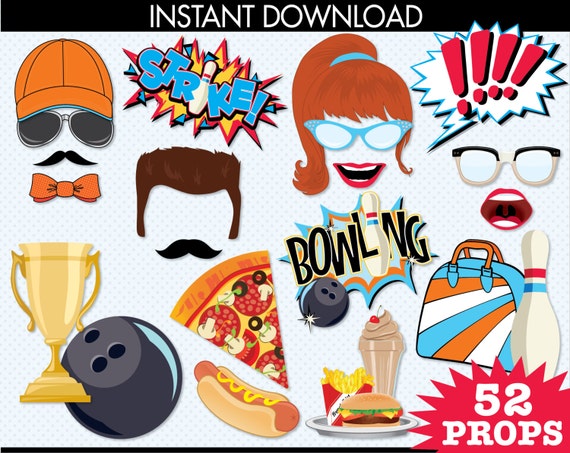 Bowling Photo Booth Props, Bowling Party, Bowling Birthday - Orange ...