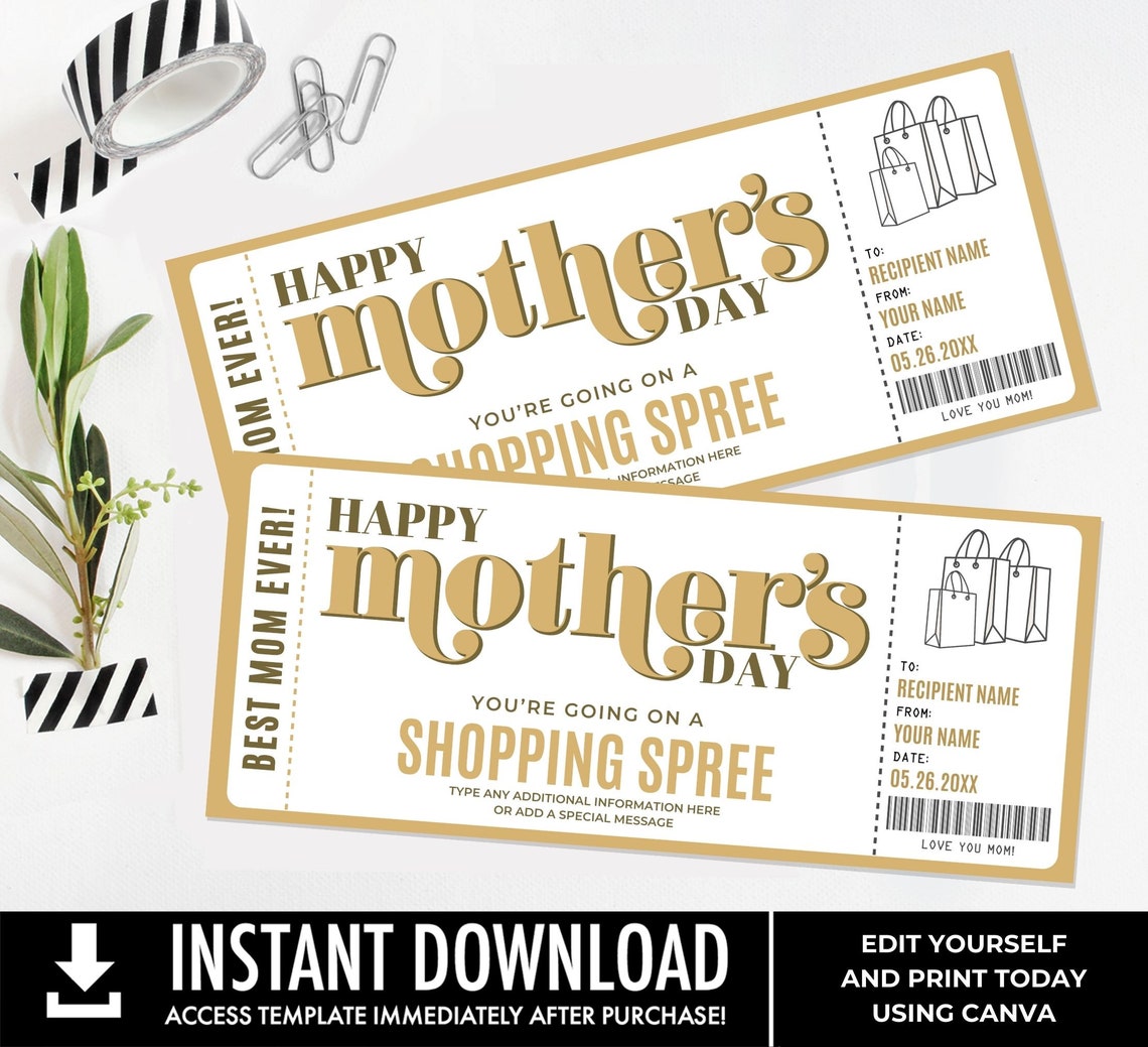 Mother's Day Shopping Spree Template, Day Out Shopping Certificate ...