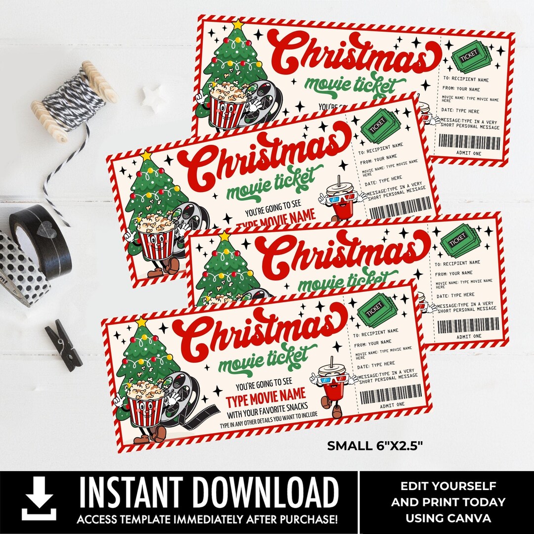 Retro Christmas Movie SMALL Tickets, Movie Tickets, Gift Certificate ...