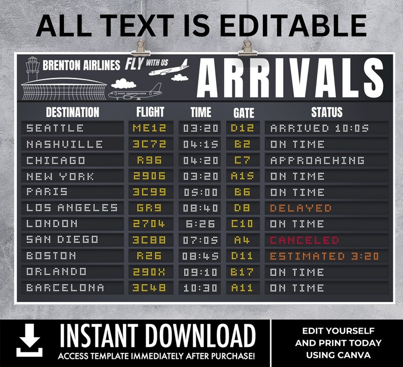 Airplane Party 48"x36" Poster, Arrival Signs, Airport Terminal Sign ...