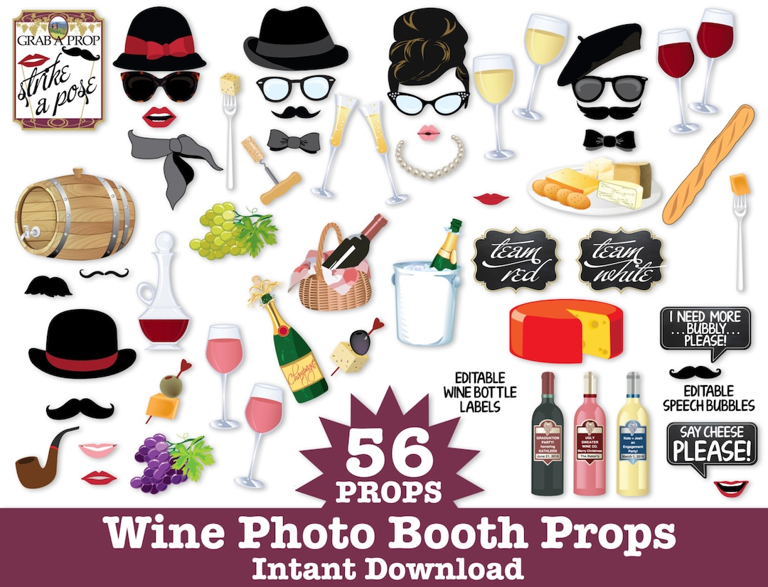 Wine Photo Booth Props - Wine Tasting Props, New Year's Props ...