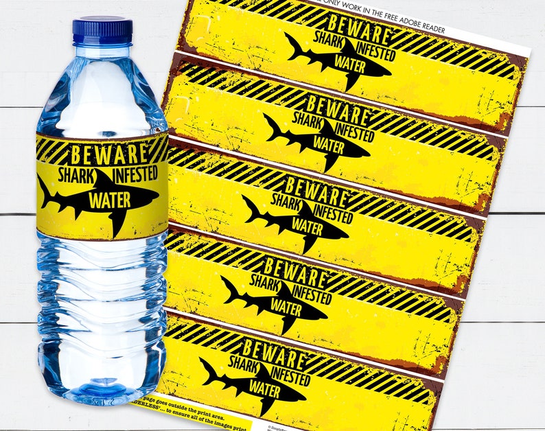 Shark Water Bottle Label Shark Party Water Bottle Label - Etsy