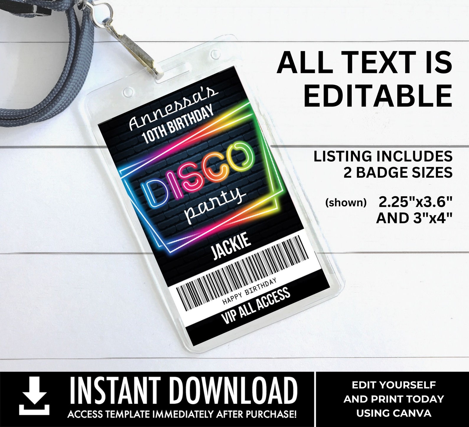 Disco Party VIP Badge, Disco Theme, Disco Party All Access Pass Edit ...