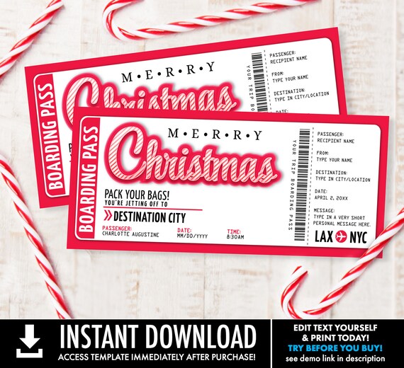 Christmas Boarding Pass Template Surprise Trip Reveal Fake Airline Christmas Boarding Pass Template Surprise Trip Reveal Fake Airline
