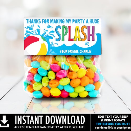 Pool Party Splish Splash Favor Tag Thank You Tags Birthday - Etsy
