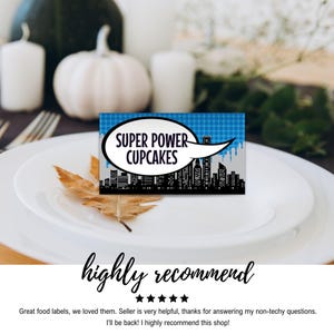 Superhero Food Labels, Superhero Party, Table Tent, Place Card, Buffet ...