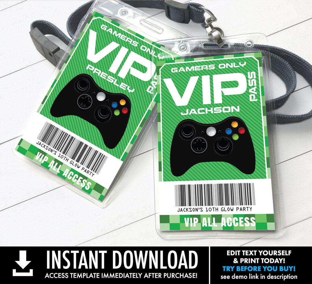 Video Game Badges VIP Video Game I.D. Badges, Video Game Birthday, Ruck ...