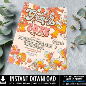 Retro Let's Get Groovy Party Save the Date, Retro Birthday Save the ...