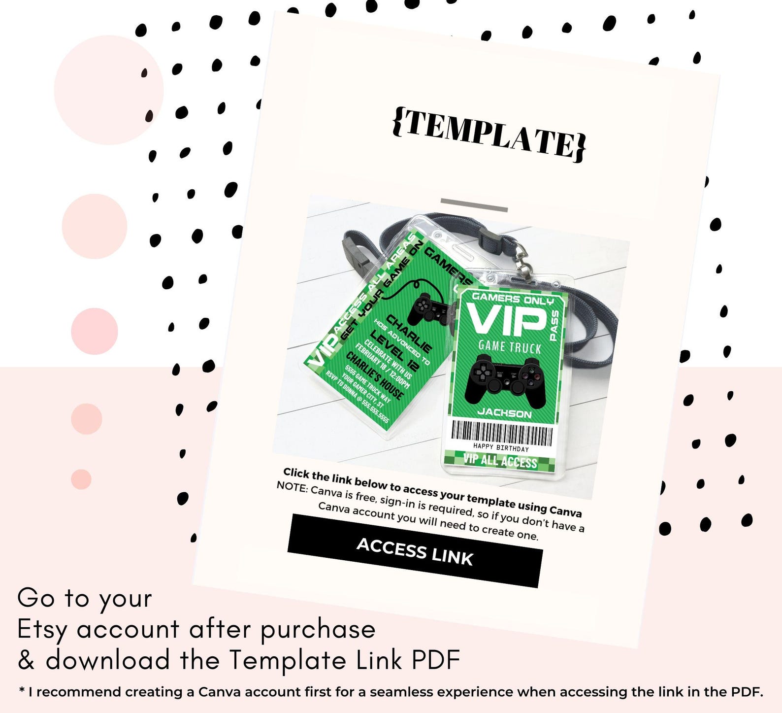 Video Gamer VIP I.D. Badge Invitation- 2-sided Badge, Party Favor, Game ...