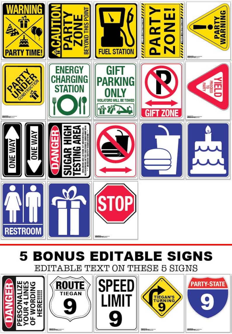 Race Car Party Traffic Signs - Construction Party, Cars Party, Birthday ...