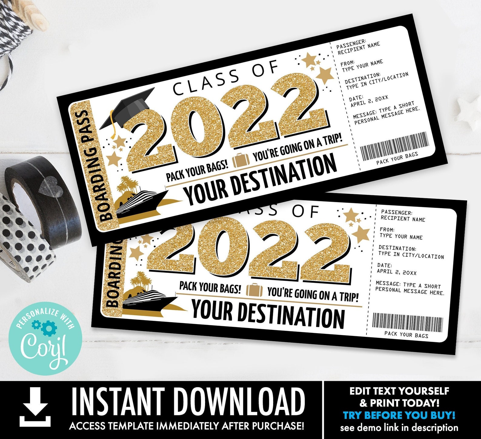 Graduation Boarding Pass Editable Template Fake Cruise - Etsy