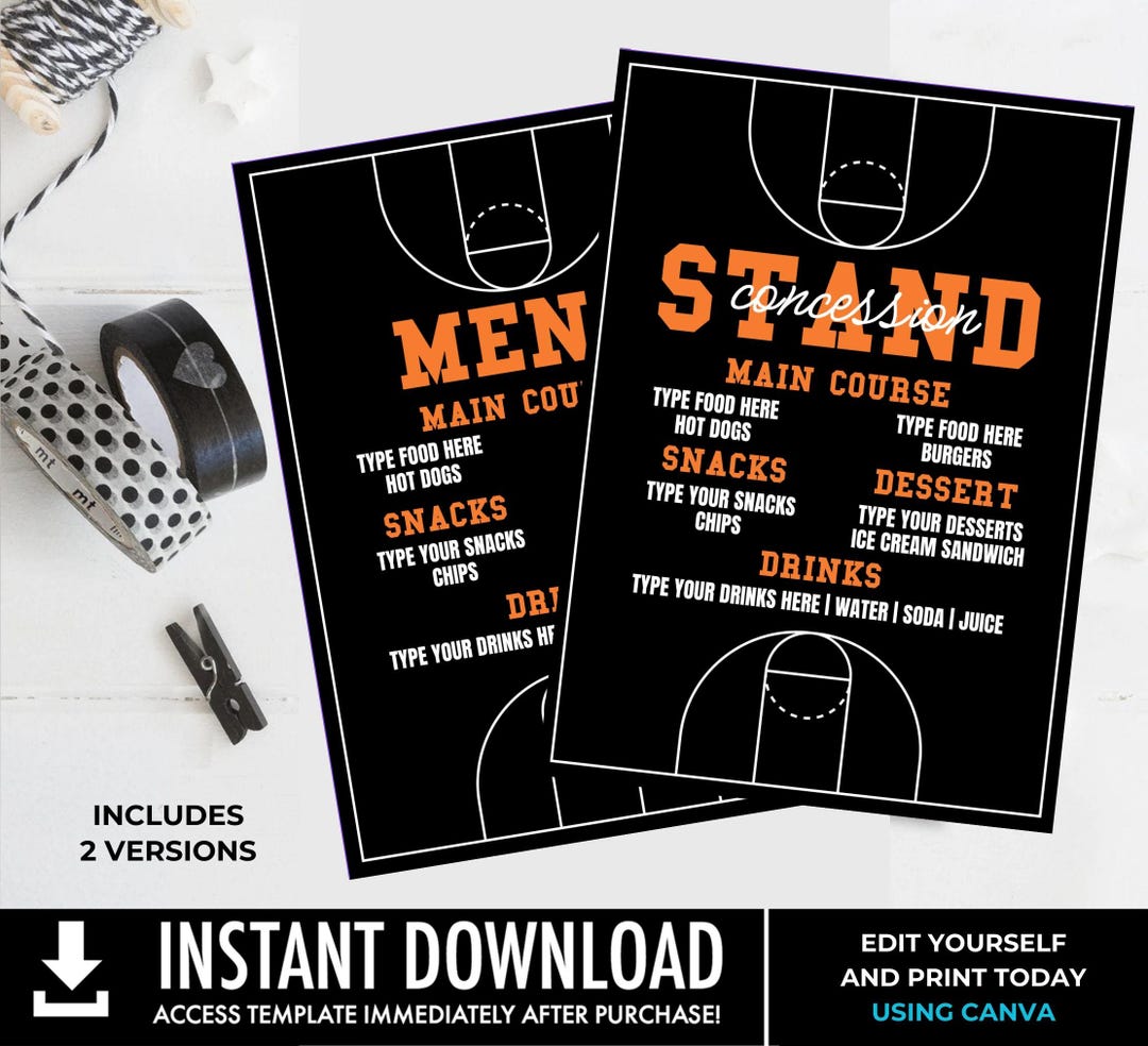 Basketball 5x7 Concession Stand Menu Sign, Basketball Birthday Party ...
