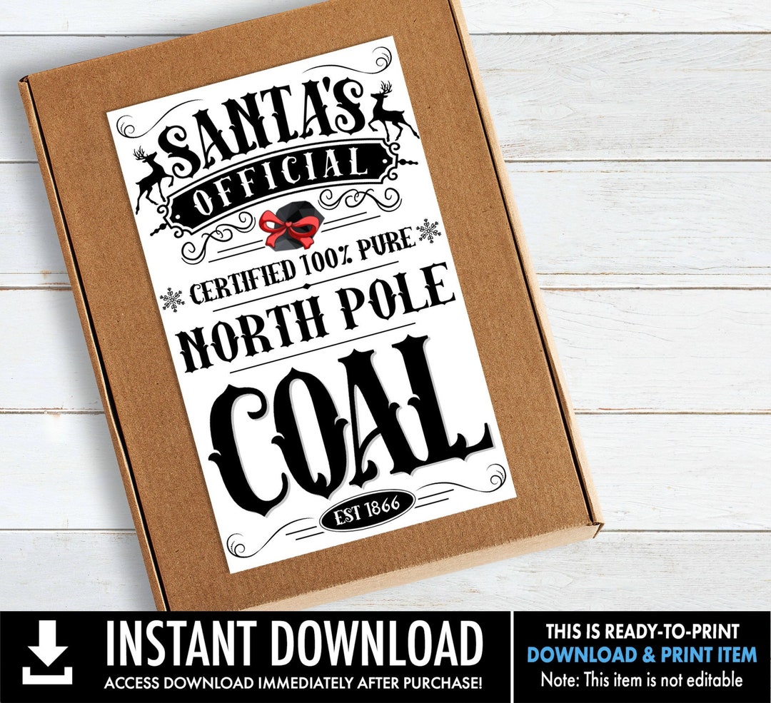 Christmas Coal 5x8 Label, Santa's North Pole Coal, Santa's Naughty List ...