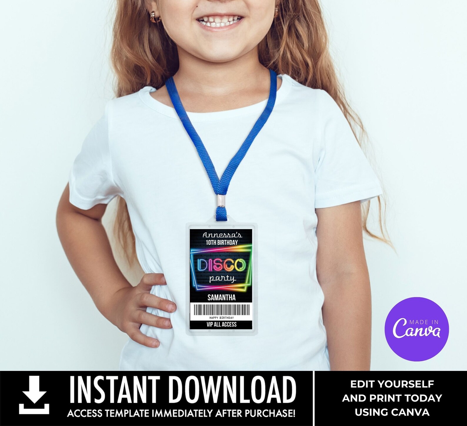Disco Party VIP Badge, Disco Theme, Disco Party All Access Pass | Edit ...