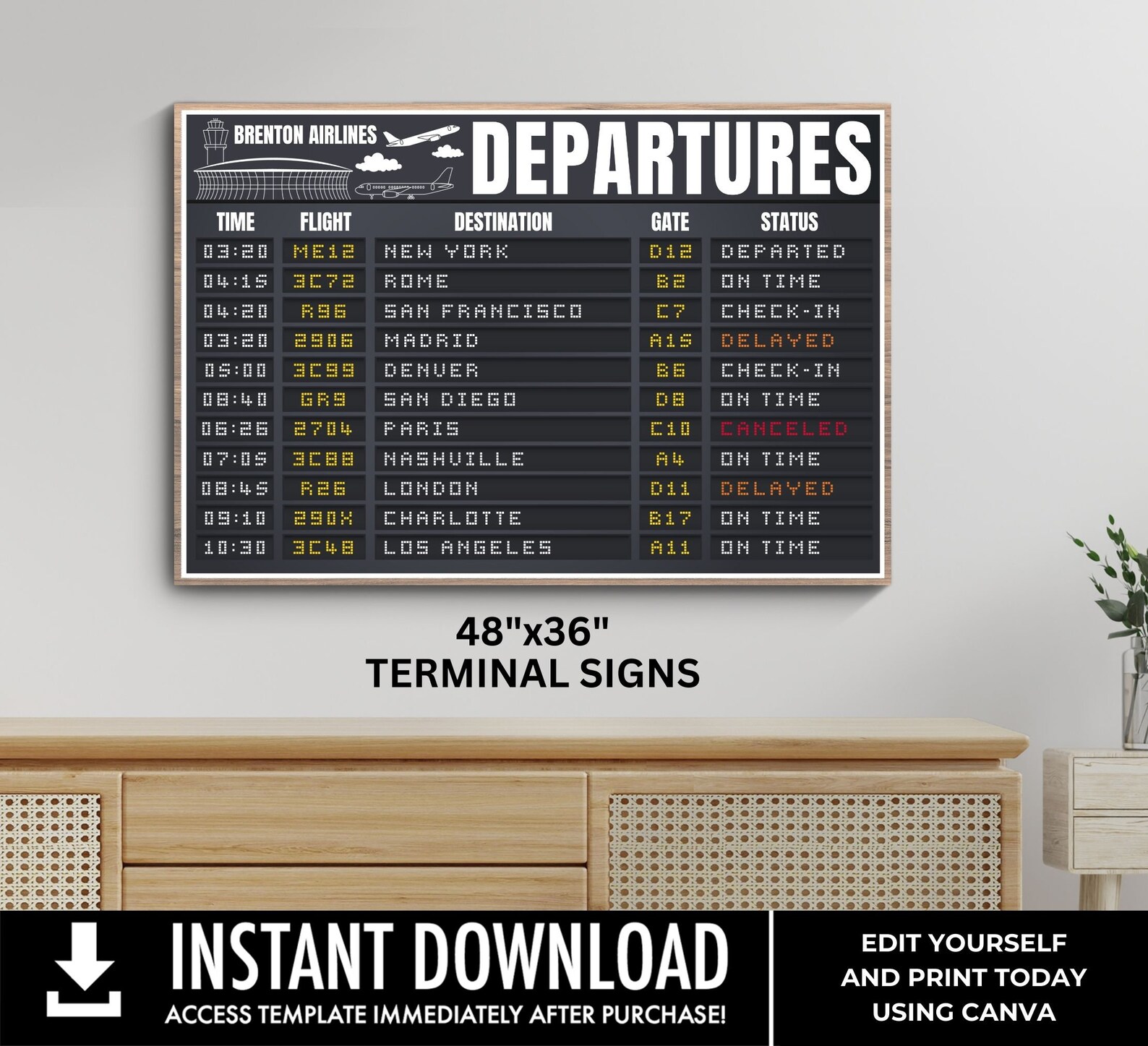 Airplane Party 48"x36" Poster, Departure Sign, Airport Terminal Sign ...