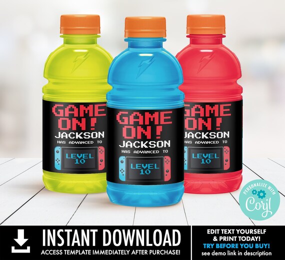 Video Game Controller Sports Drink Label/Wrap -Video Game Favor,Gamer ...