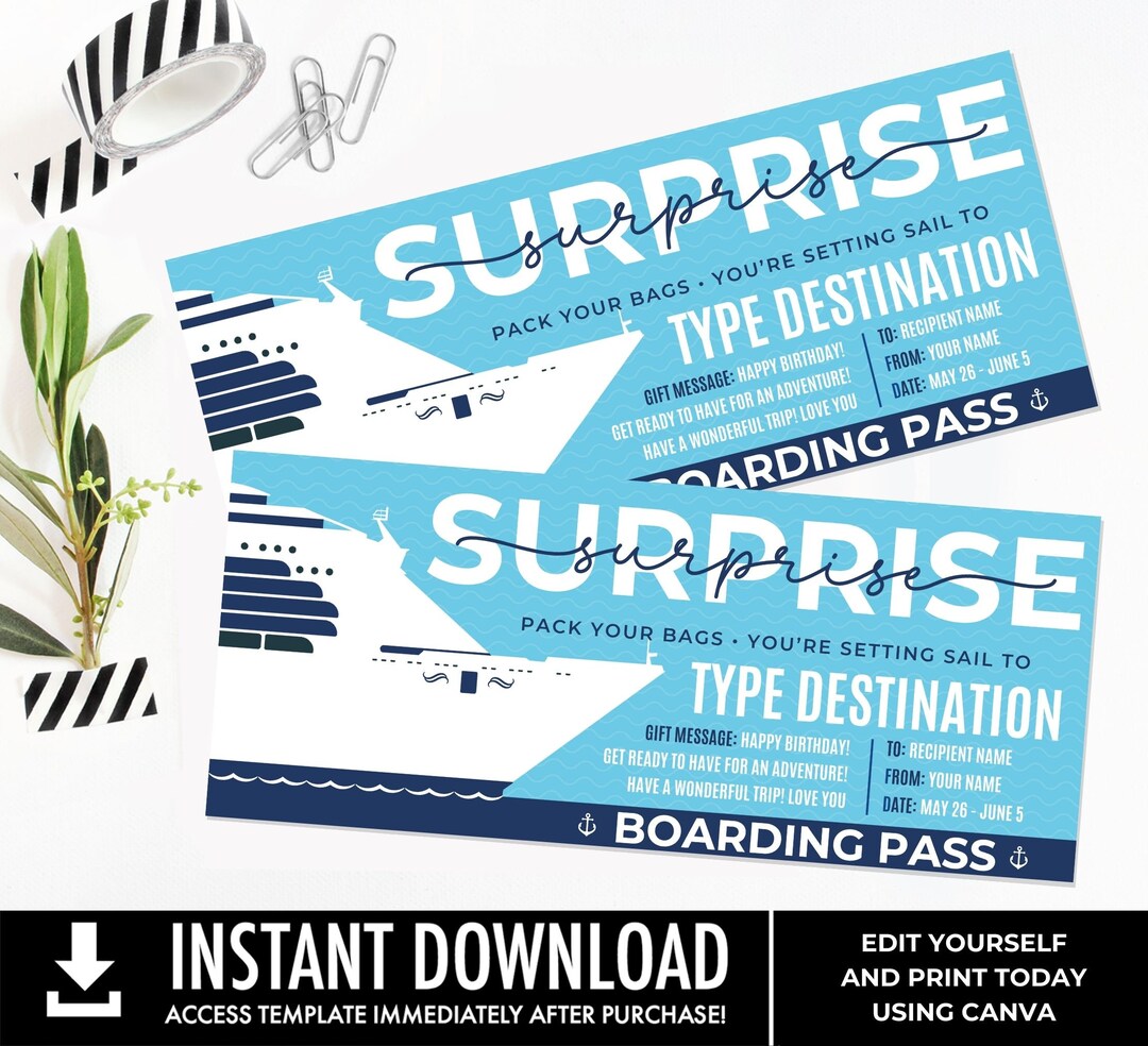 Surprise Cruise Gift Voucher, Cruise Gift Certificate, Boarding Pass ...