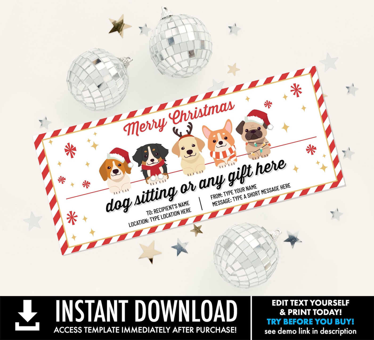 Dog Sitting or Doggie Day Care or Dog Trainging Gift Coupon, Printable ...
