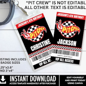 Pit Crew Badge,cars Birthday Party,vip All Access Badge,pit Crew ID ...