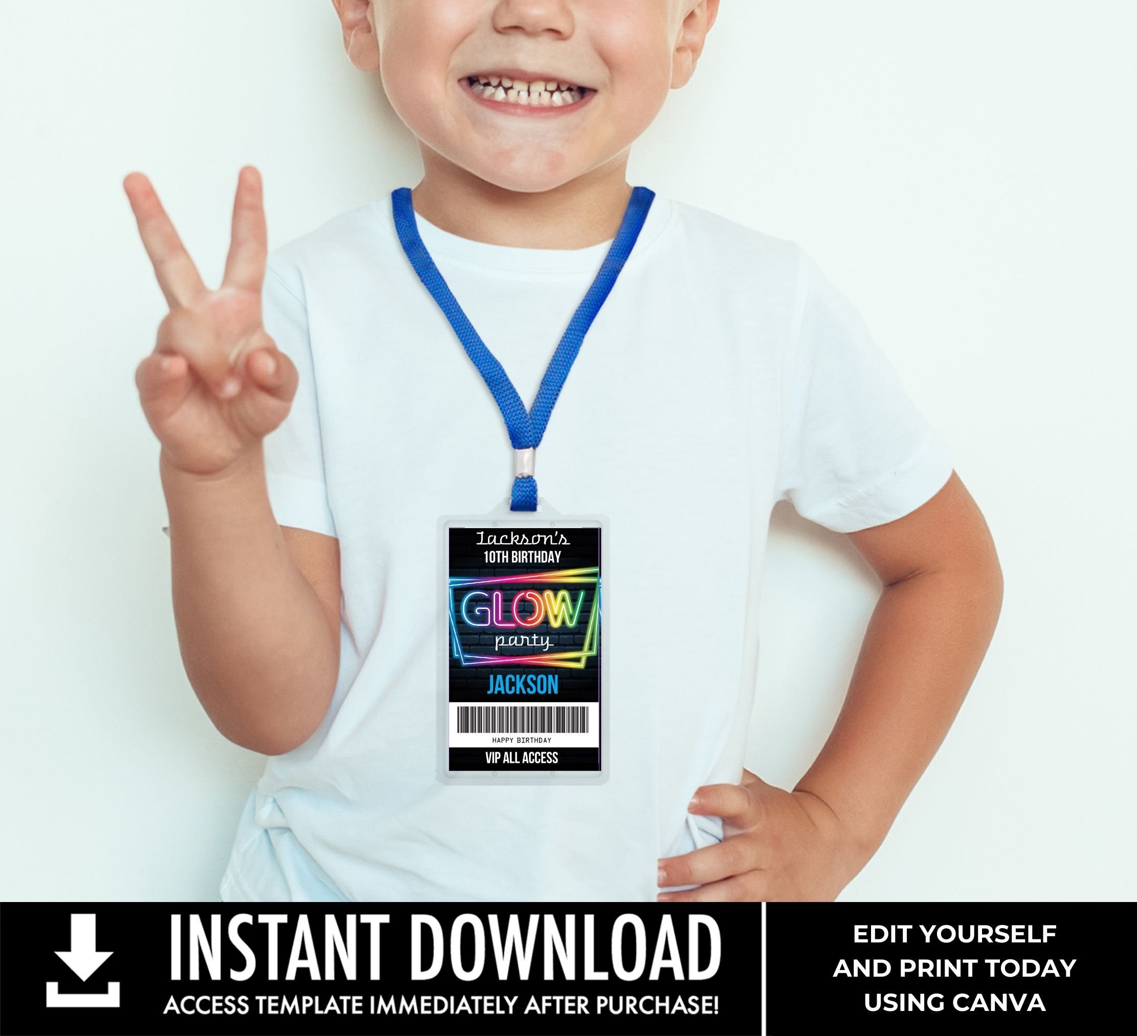Neon Glow Party VIP Badge, Neon Glow Theme, Glow Party All Access Pass ...