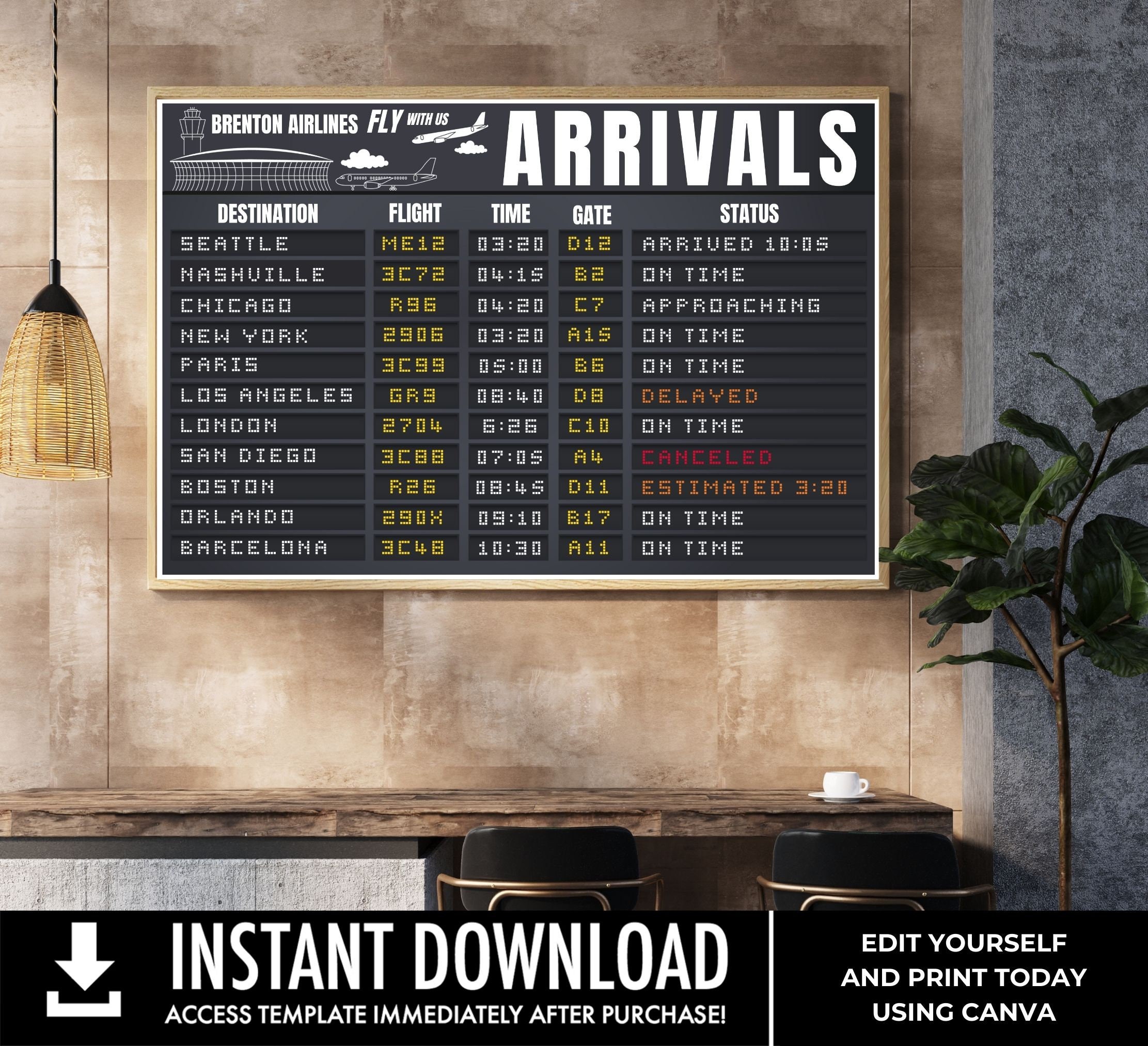 Airplane Party 48"x36" Poster, Arrival Signs, Airport Terminal Sign ...