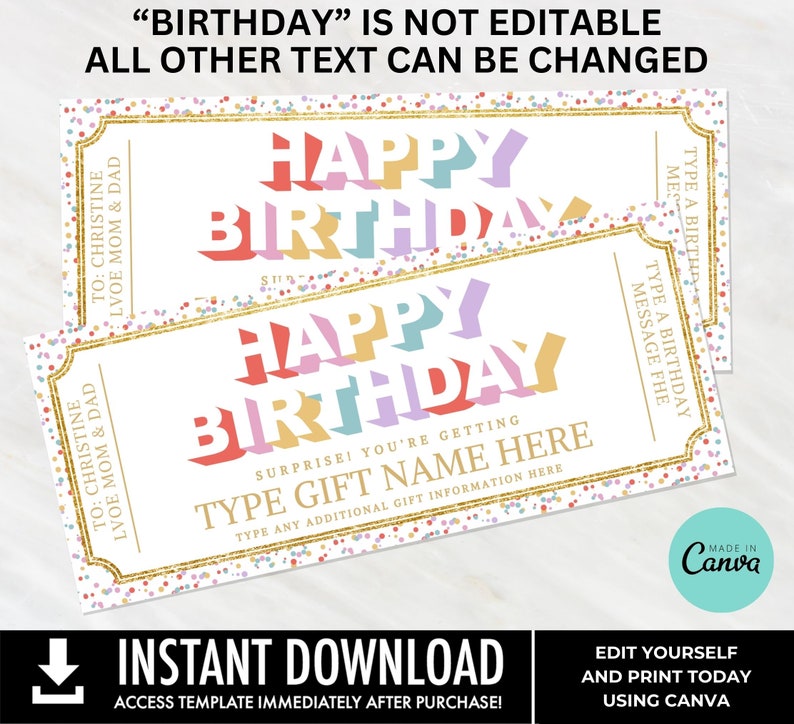 Happy Birthday Gift Certificate, Birthday Custom Gift Voucher Template ...