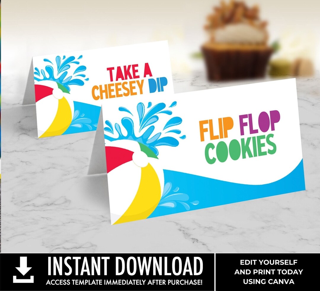 Pool Party Food Labels - Table Texts, Buffet Tags, Tent Cards, Summer ...