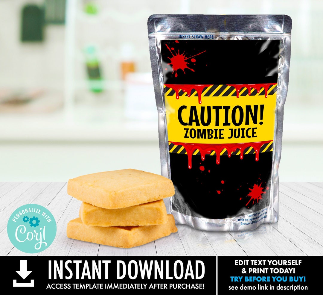 Zombie Juice Capri Sun Label - Zombie Party, Zombie Blood Drink Label ...