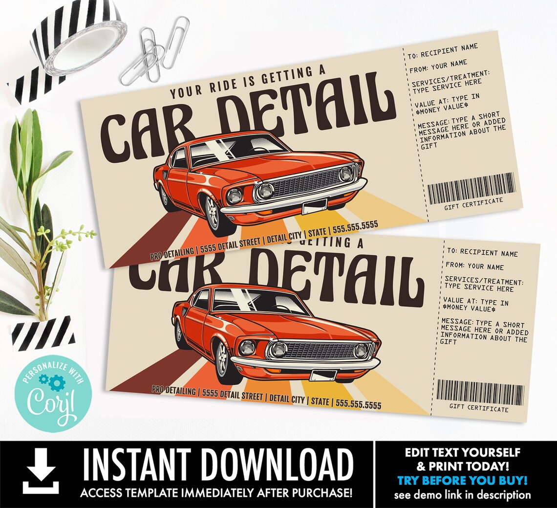 Car Detailing Gift Certificate,license Plate Car Detail Surprise Gift ...