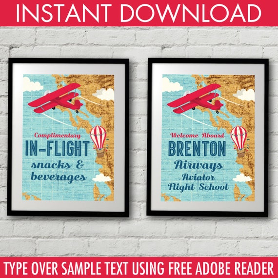 Retro Airplane 5"x7" Signs - Hot Air Balloon Sign, Aviator Signs - Map ...