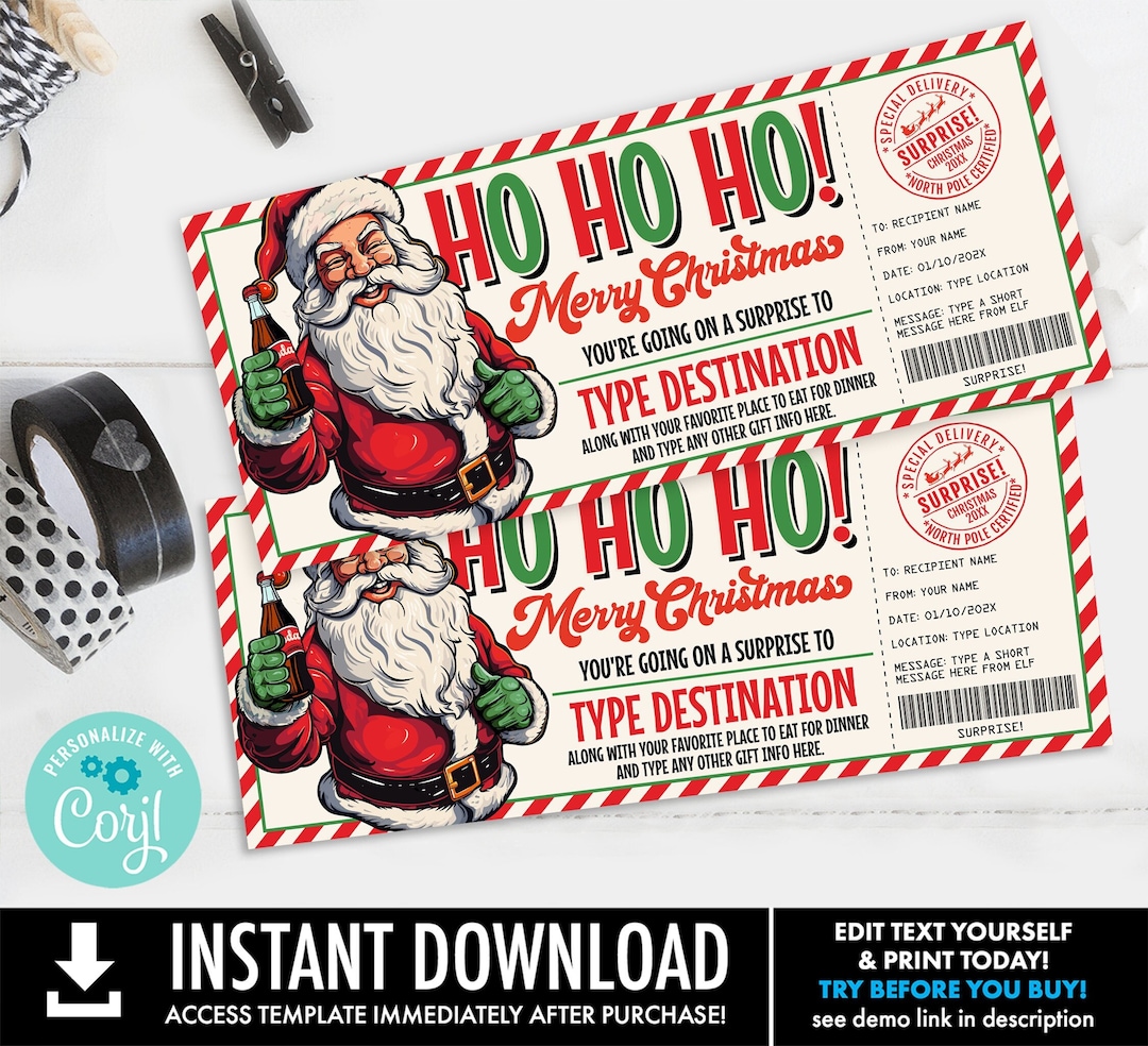 Christmas Santa Gift Voucher Template for Kids, Printable Custom ...