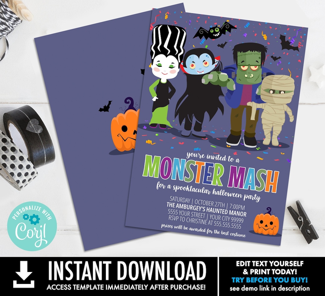 Monster Mash Halloween Invitation, Monster Bash Party, Halloween Party ...