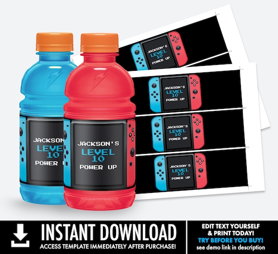 Video Game Controller Gatorade Drink Label/Wrap -Video Game Favor,Gamer ...