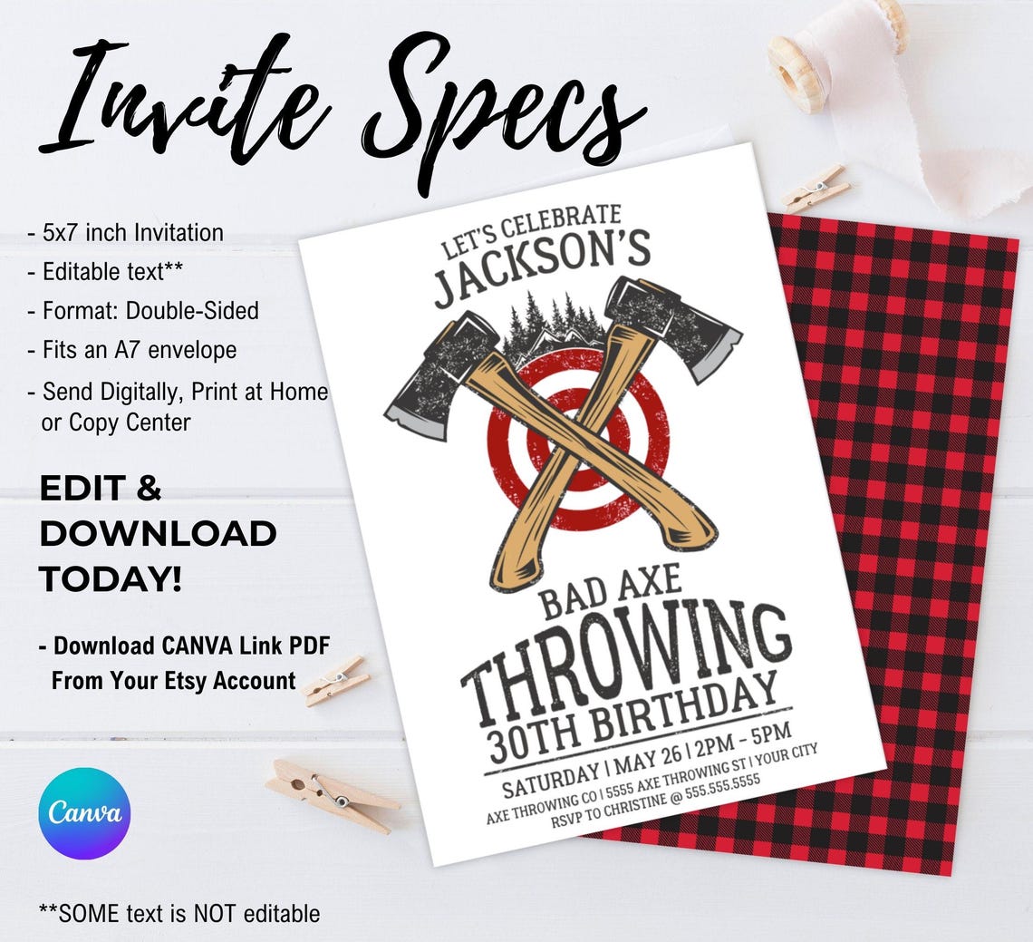 Axe Throwing Party Invitation - Bad Axe Birthday,axe Throwing Invite ...