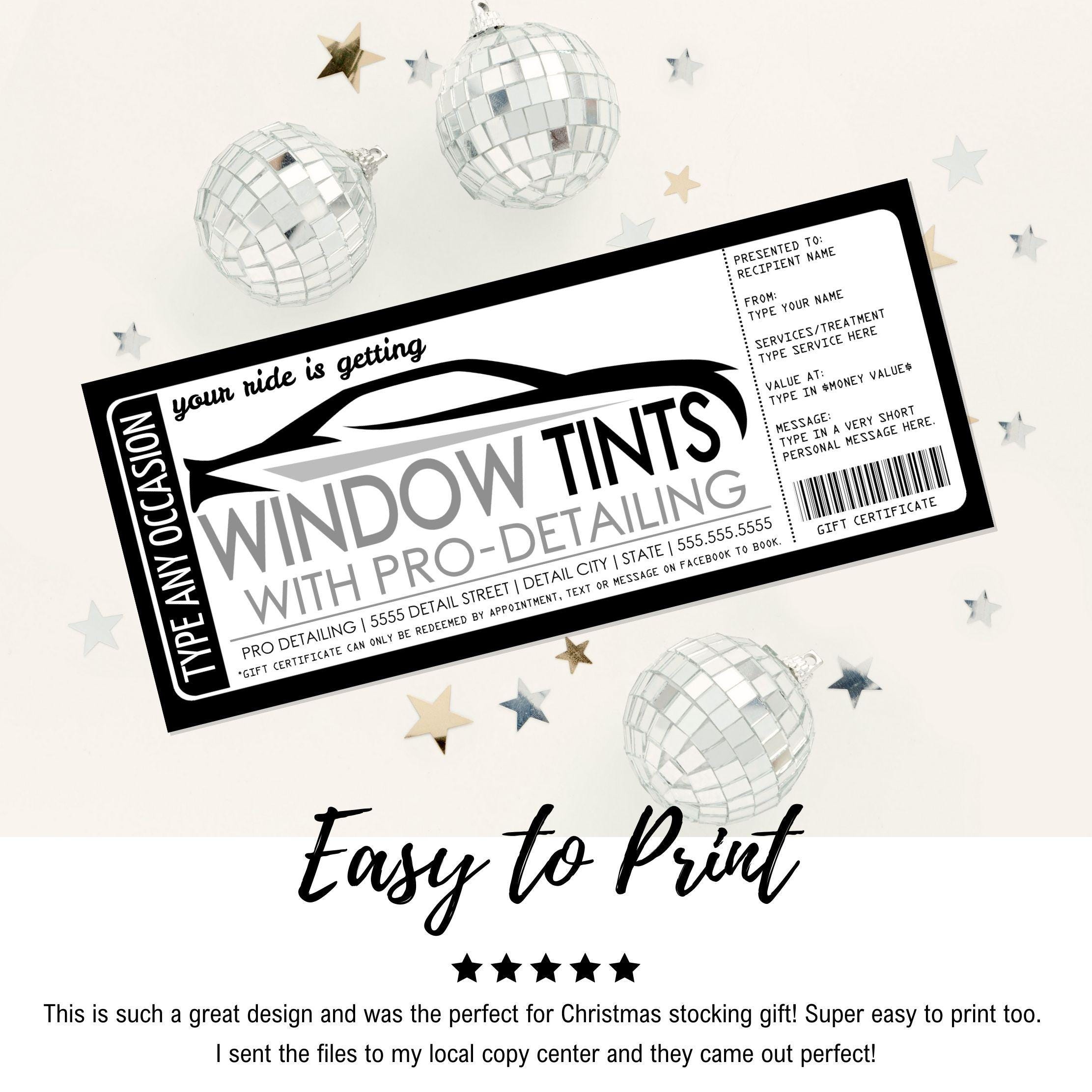 Car Window Tinting Gift Certificate, Window Tints Voucher, Surprise ...