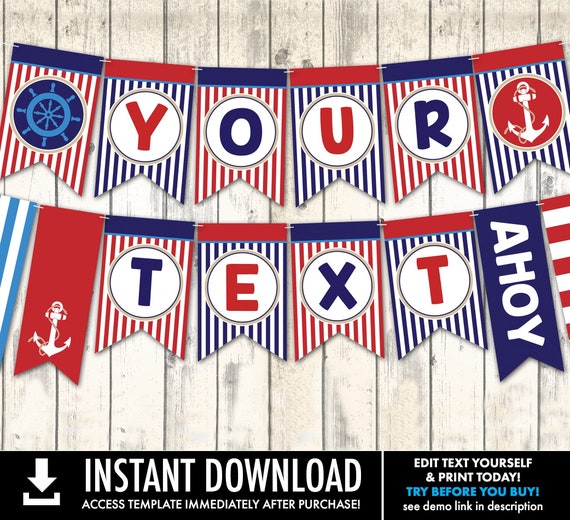 Nautical Party Banner - Nautical Birthday Bunting, Garland, 1st ...