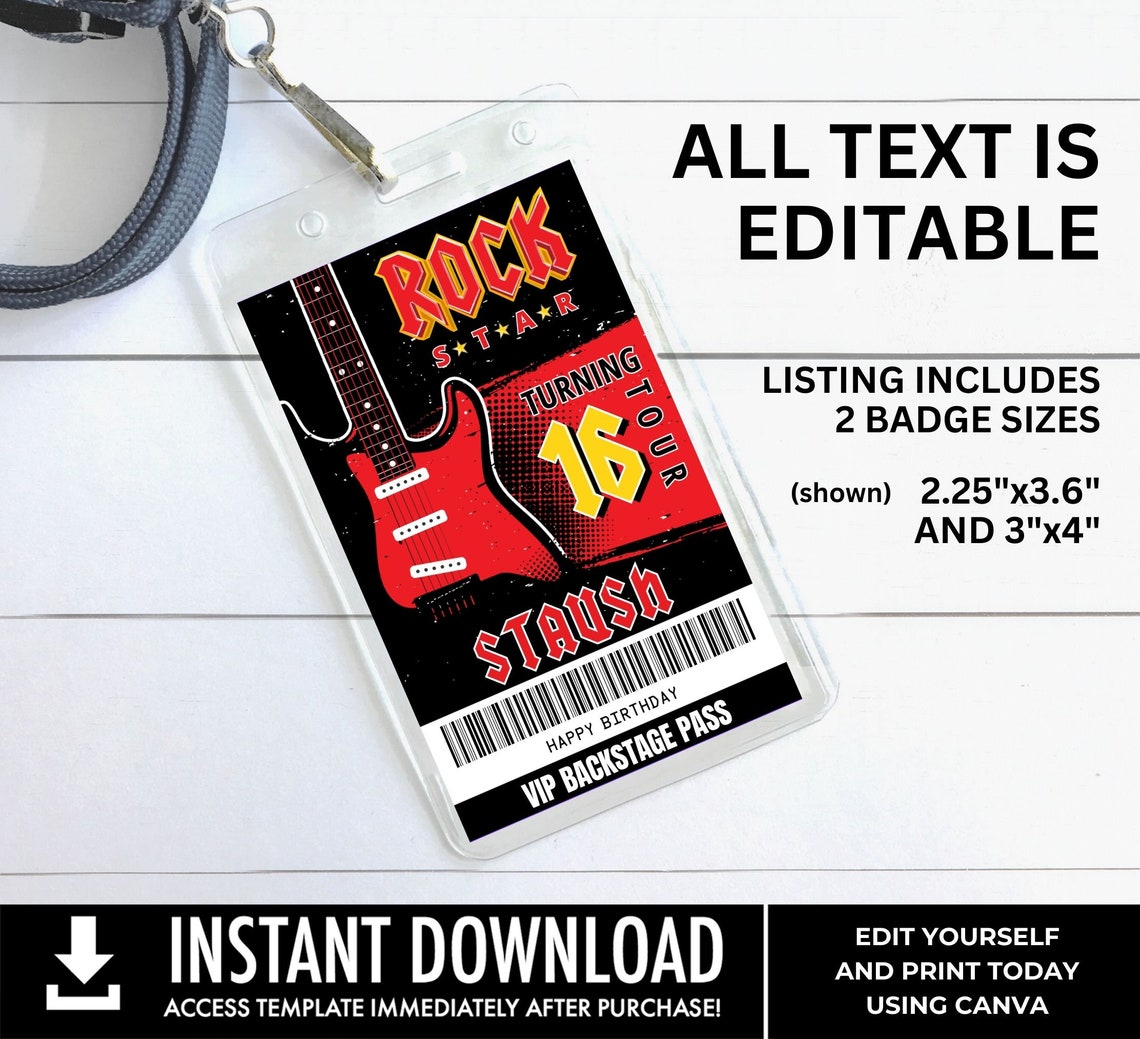 Rockstar Party VIP Badge, Party Like a Rockstar, Rock N Roll, Backstage ...