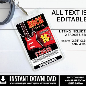 Rockstar Party VIP Badge, Party Like a Rockstar, Rock N Roll, Backstage ...