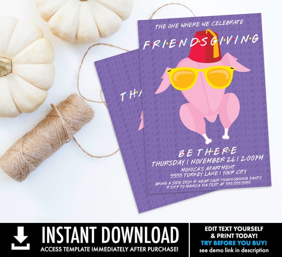 Friends Thanksgiving Turkey Invitation ,Friendsgiving Party Invite ...